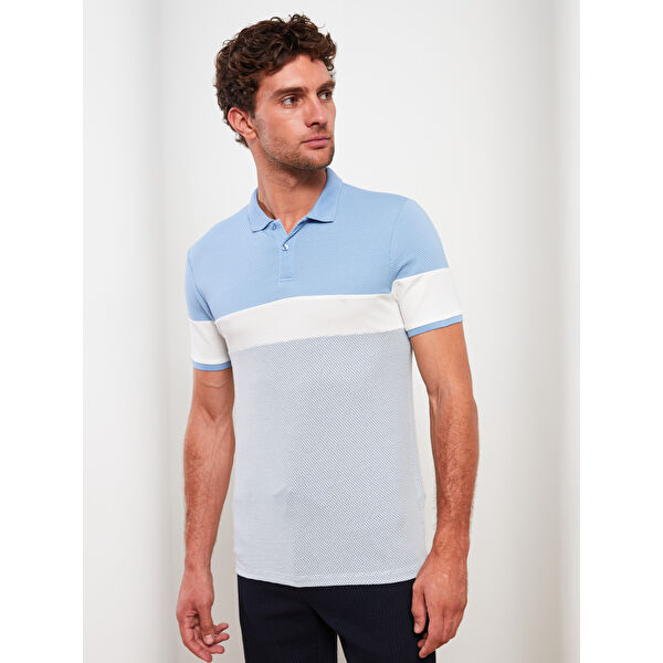 Polo Yaka Kısa Kollu Renk Bloklu Erkek Tişört