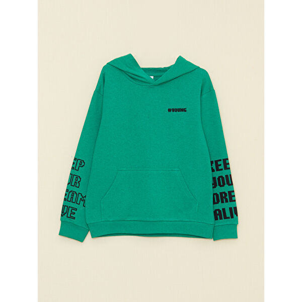 Kapüşonlu Baskılı Uzun Kollu Erkek Çocuk Sweatshirt