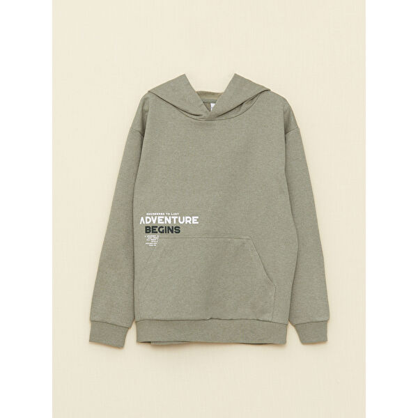 Kapüşonlu Baskılı Uzun Kollu Erkek Çocuk Sweatshirt