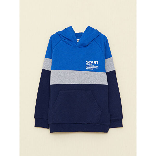 Kapüşonlu Renk Bloklu Uzun Kollu Erkek Çocuk Sweatshirt Kapüşonlu Renk Bloklu Uzun Kollu Erkek Çocuk Sweatshirt
