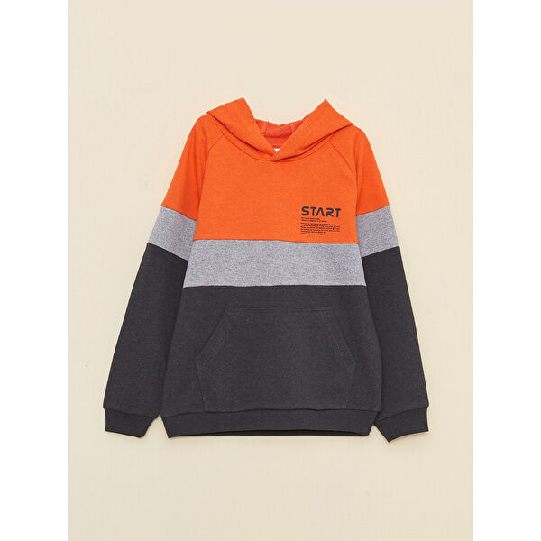 Kapüşonlu Renk Bloklu Uzun Kollu Erkek Çocuk Sweatshirt Kapüşonlu Renk Bloklu Uzun Kollu Erkek Çocuk Sweatshirt