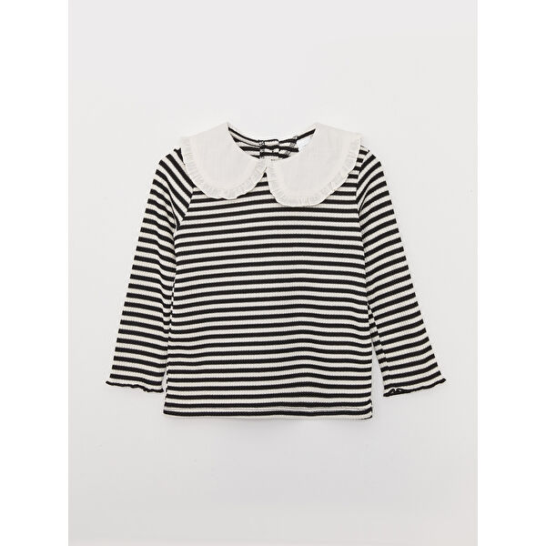 Bebe Yaka Uzun Kollu Çizgili Kız Bebek Tişört Bebe Yaka Uzun Kollu Çizgili Kız Bebek Tişört