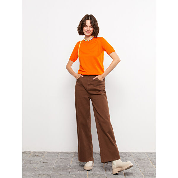 Bisiklet Yaka Düz Kısa Kollu Kadın Triko Kazak Bisiklet Yaka Düz Kısa Kollu Kadın Triko Kazak