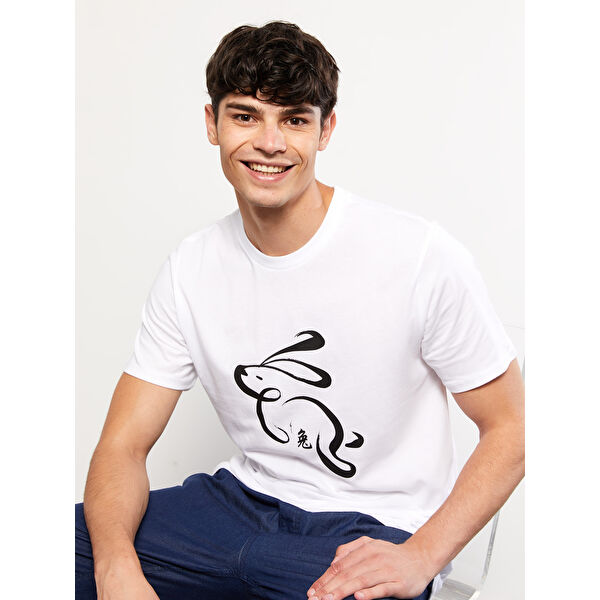 Bisiklet Yaka Kısa Kollu Baskılı Penye Erkek Tişört