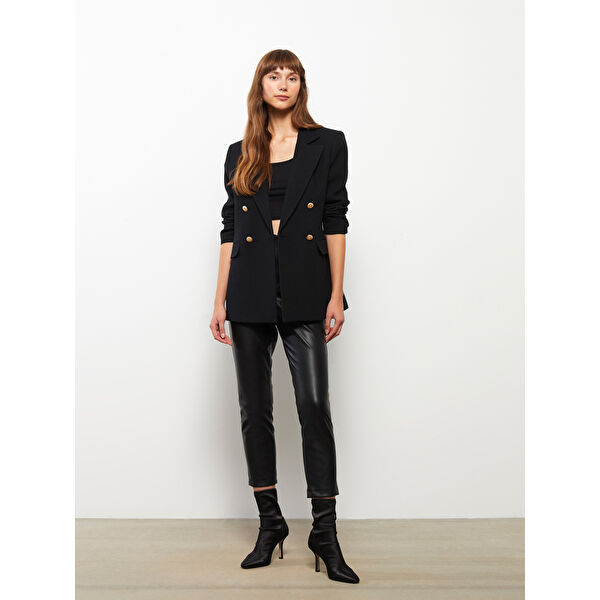 Düz Uzun Kollu Tüvit Kadın Blazer Ceket