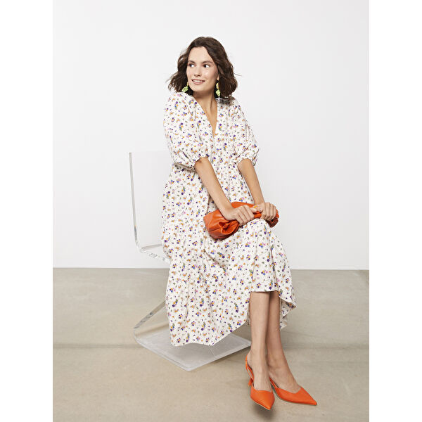 V Yaka Düz Kısa Kollu Poplin Kadın Elbise V Yaka Düz Kısa Kollu Poplin Kadın Elbise