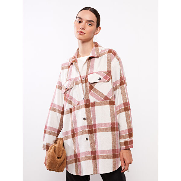 Ekose Uzun Kollu Flanel Kadın Gömlek Ceket