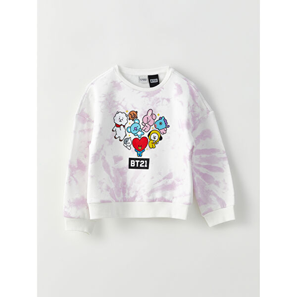 Bisiklet Yaka BT21 Baskılı Uzun Kollu Kız Çocuk Sweatshirt