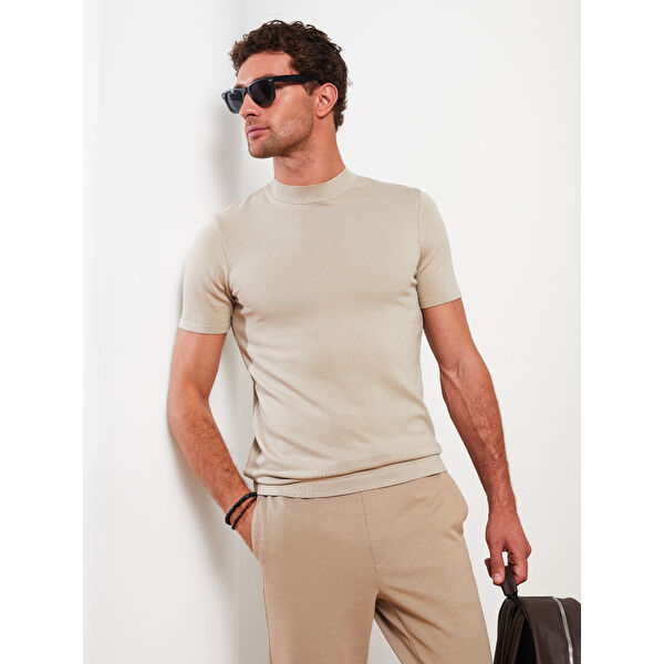 Dik Yaka Kısa Kollu Erkek Triko Kazak