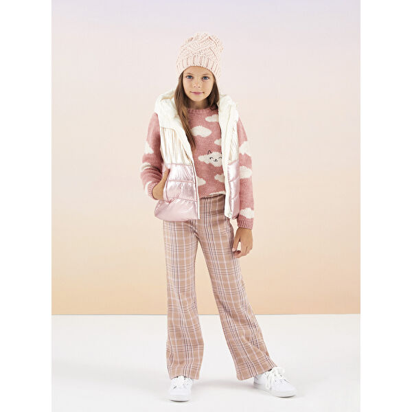 Beli Lastikli Ekose Geniş Paça Kız Çocuk Pantolon