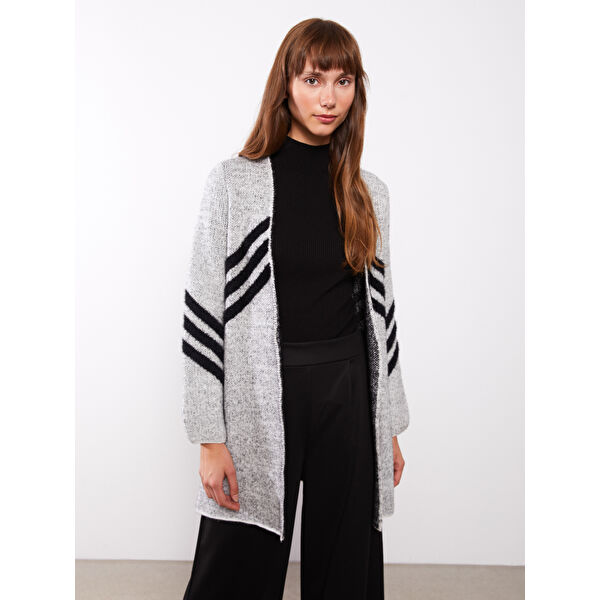 Şal Yaka Çizgili Uzun Kollu Kadın Triko Hırka Şal Yaka Çizgili Uzun Kollu Kadın Triko Hırka