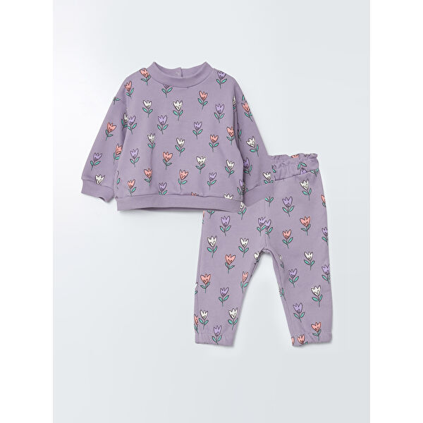 Bisiklet Yaka Uzun Kollu Baskılı Kız Bebek 2'li Takım