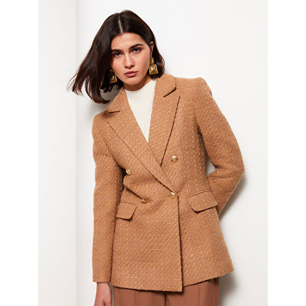 Kendinden Desenli Uzun Kollu Kadın Blazer Ceket