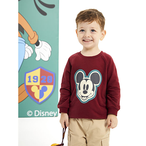 Bisiklet Yaka Uzun Kollu Mickey Mouse Nakışlı Erkek Bebek Sweatshirt Bisiklet Yaka Uzun Kollu Mickey Mouse Nakışlı Erkek Bebek Sweatshirt