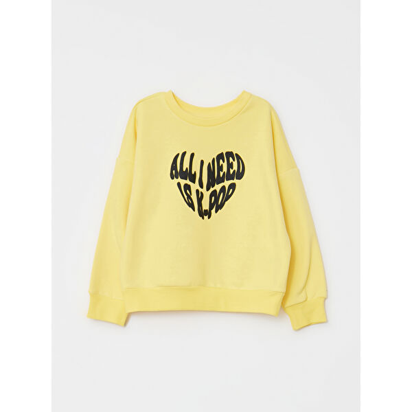 Bisiklet Yaka Baskılı Uzun Kollu Kız Çocuk Sweatshirt