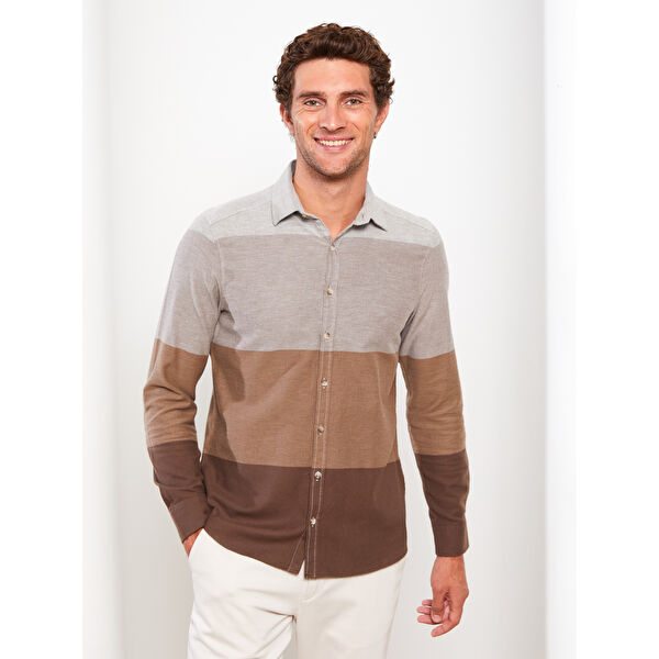 Slim Fit Uzun Kollu Renk Bloklu Erkek Gömlek Slim Fit Uzun Kollu Renk Bloklu Erkek Gömlek