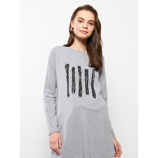 Bisiklet Yaka Baskılı Uzun Kollu Hamile Tunik