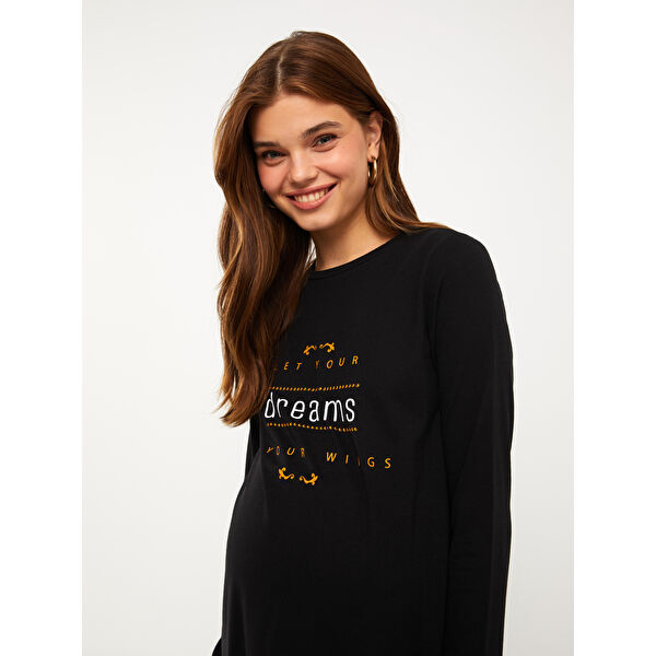 Bisiklet Yaka Baskılı Uzun Kollu Hamile Tunik