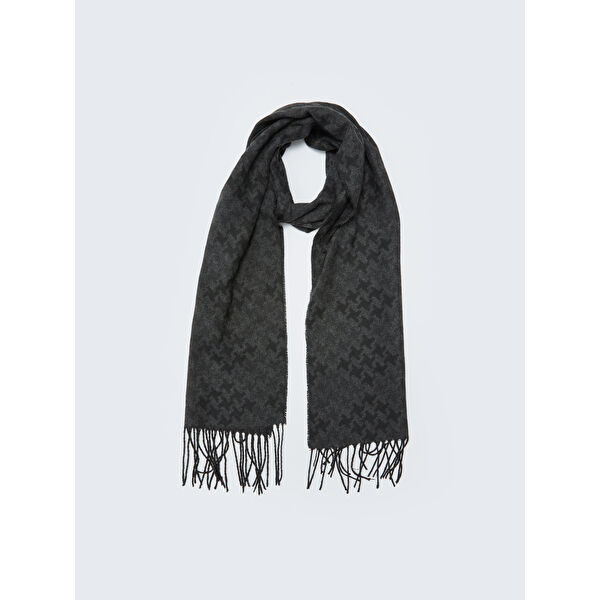 Püskül Detaylı Desenli Erkek Atkı