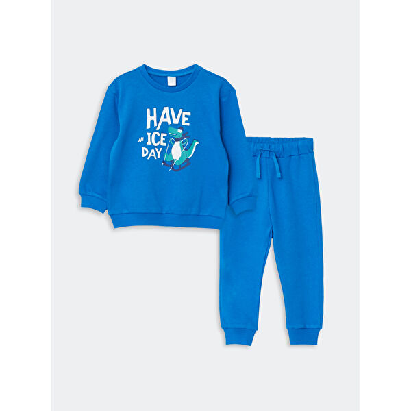 Bisiklet Yaka Uzun Kollu Baskılı Erkek Bebek Sweatshirt ve Eşofman Alt 2'li Takım Bisiklet Yaka Uzun Kollu Baskılı Erkek Bebek Sweatshirt ve Eşofman Alt 2'li Takım