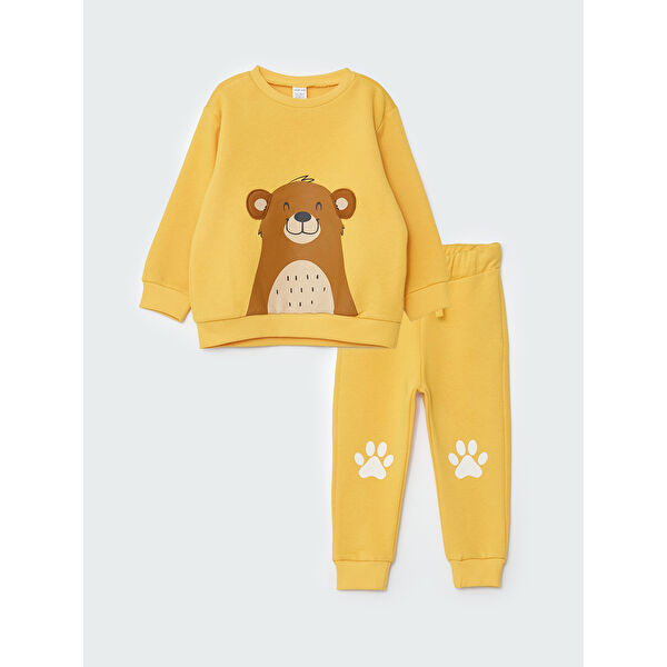 Bisiklet Yaka Uzun Kollu Baskılı Erkek Bebek Sweatshirt ve Eşofman Alt 2'li Takım Bisiklet Yaka Uzun Kollu Baskılı Erkek Bebek Sweatshirt ve Eşofman Alt 2'li Takım