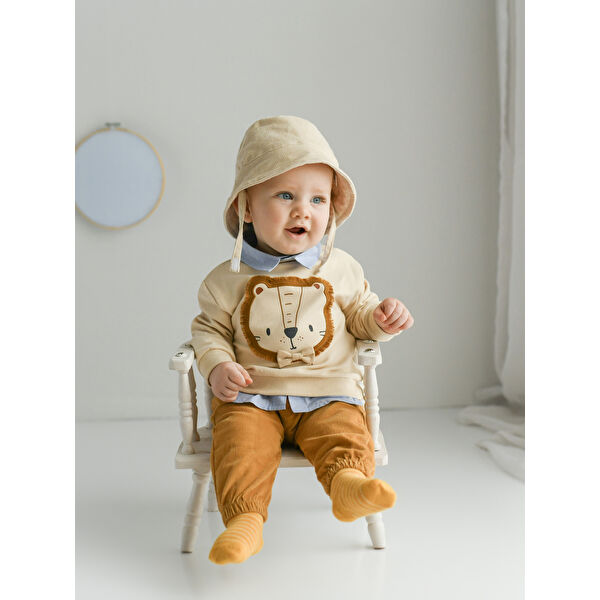 Uzun Kollu Baskılı Erkek Bebek Gömlek ve Kadife Pantolon 2'li Takım