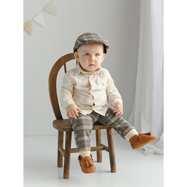 Uzun Kollu Desenli Erkek Bebek Gömlek ve Pantolon 2'li Takım