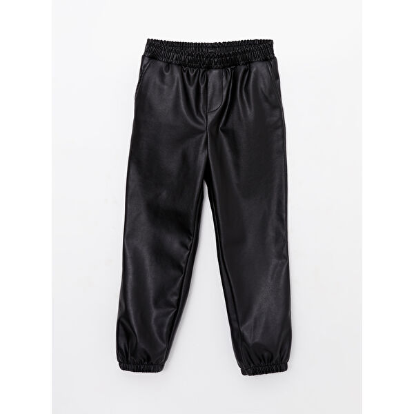 Beli Lastikli Basic Deri Görünümlü Kız Çocuk Jogger Pantolon Beli Lastikli Basic Deri Görünümlü Kız Çocuk Jogger Pantolon