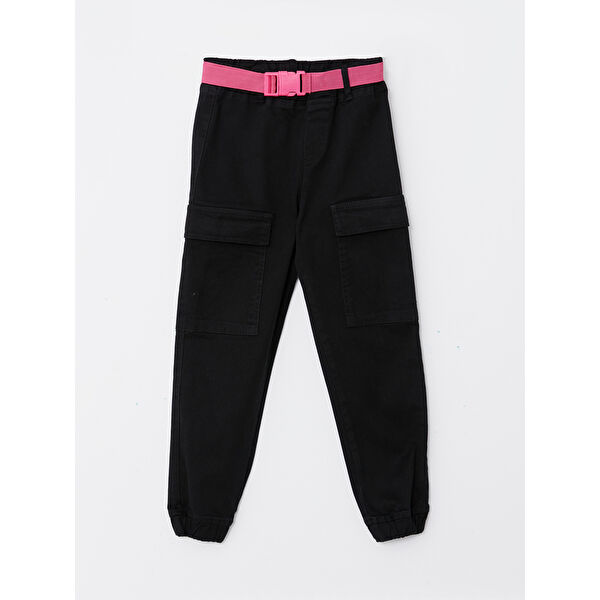 Beli Lastikli Basic Gabardin Kız Çocuk Kargo Pantolon ve Kemer