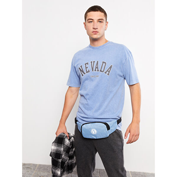 Oversize Bisiklet Yaka Kısa Kollu Baskılı Penye Erkek Tişört