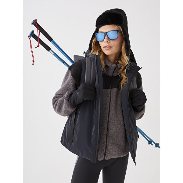 Dik Yaka Renk Bloklu Uzun Kollu Pelüş Kadın Hırka