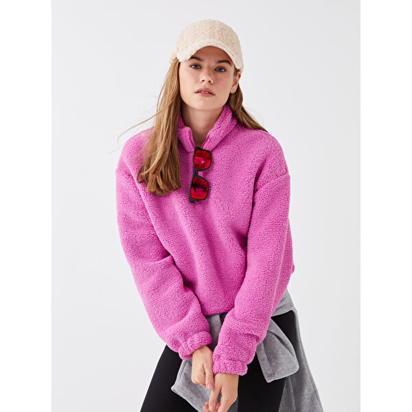 Dik Yaka Düz Uzun Kollu Kadın Pelüş Sweatshirt Dik Yaka Düz Uzun Kollu Kadın Pelüş Sweatshirt
