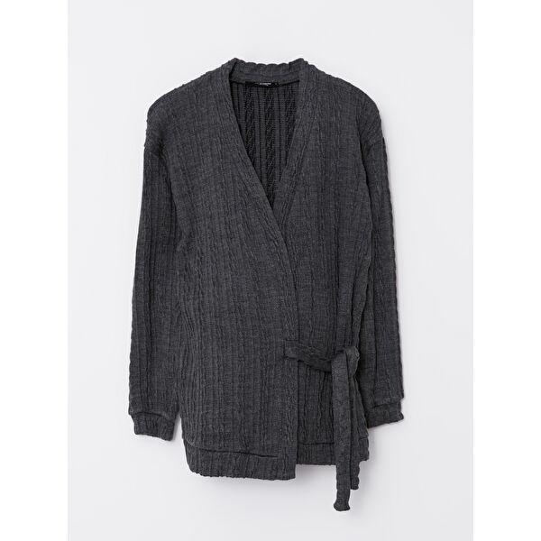 Kruvaze Yaka Kendinden Desenli Uzun Kollu Hamile Triko Hırka