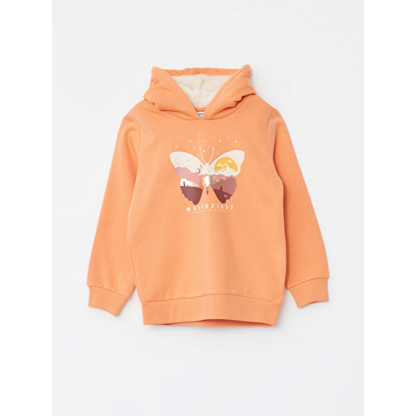 Kapüşonlu Baskılı Uzun Kollu Kız Çocuk Sweatshirt