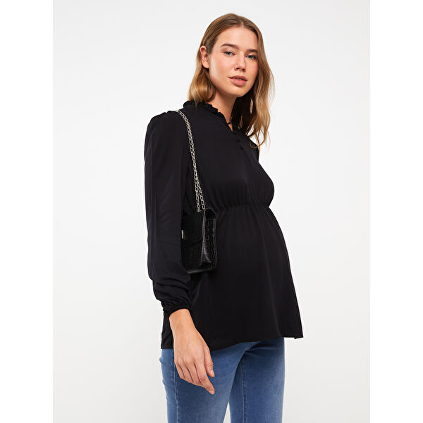 Bisiklet Yaka Düz Uzun Kollu Hamile Bluz