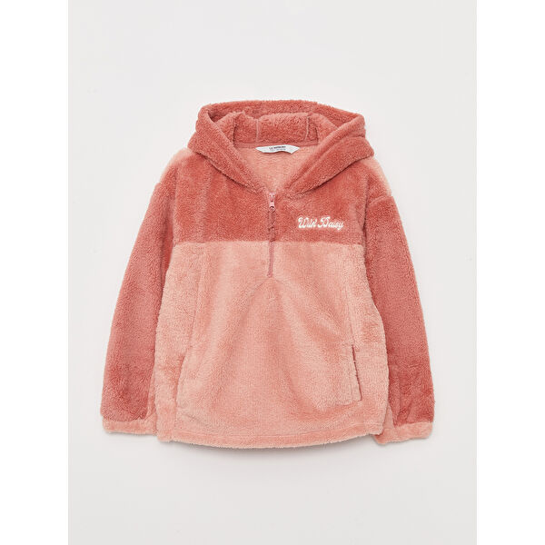 Kapüşonlu Nakışlı Uzun Kollu Pelüş Kız Çocuk Sweatshirt Kapüşonlu Nakışlı Uzun Kollu Pelüş Kız Çocuk Sweatshirt