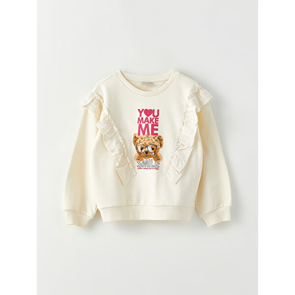 Bisiklet Yaka Baskılı Uzun Kollu Kız Çocuk Sweatshirt