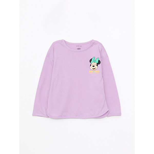 Bisiklet Yaka Uzun Kollu Minnie Mouse Baskılı Kız Bebek Tişört Bisiklet Yaka Uzun Kollu Minnie Mouse Baskılı Kız Bebek Tişört