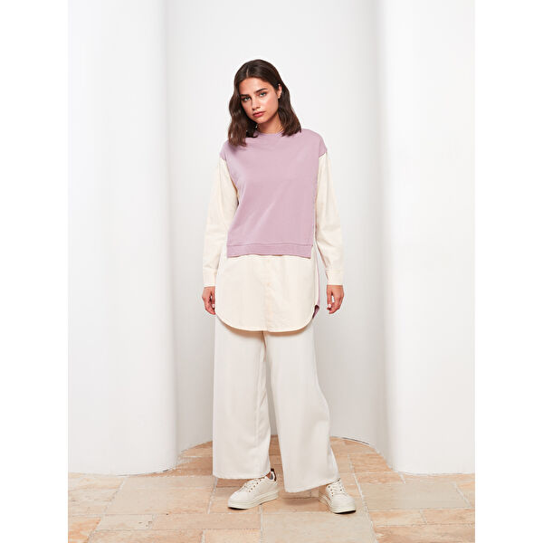 Bisiklet Yaka Renk Bloklu Uzun Kollu Oversize Kadın Tunik Bisiklet Yaka Renk Bloklu Uzun Kollu Oversize Kadın Tunik