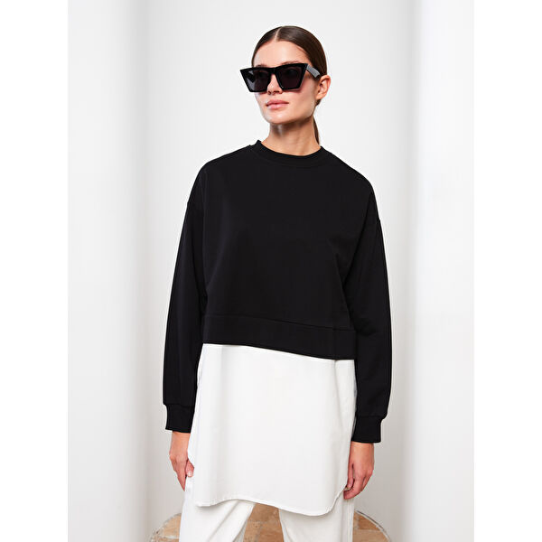 Bisiklet Yaka Renk Bloklu Uzun Kollu Oversize Kadın Tunik Bisiklet Yaka Renk Bloklu Uzun Kollu Oversize Kadın Tunik