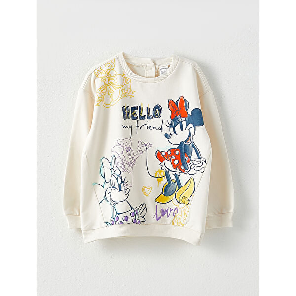Bisiklet Yaka Uzun Kol Minnie Mouse Baskılı Kız Bebek Sweatshirt