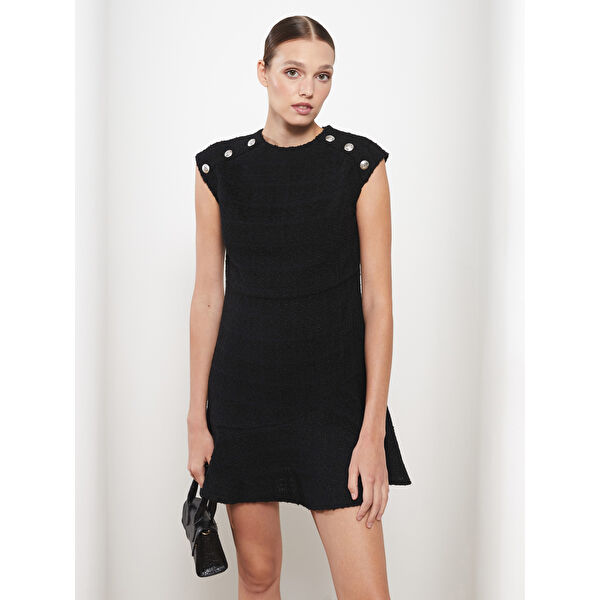 Bisiklet Yaka Kendinden Desenli Kolsuz Kadın Elbise