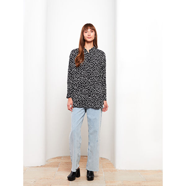 Desenli Uzun Kollu Viskon Kadın Gömlek