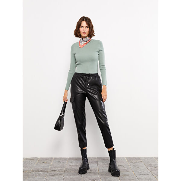 Bisiklet Yaka Düz Uzun Kollu Kadın Triko Kazak