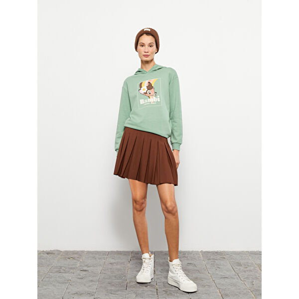 Beli Fermuarlı Düz Kadın Pileli Etek