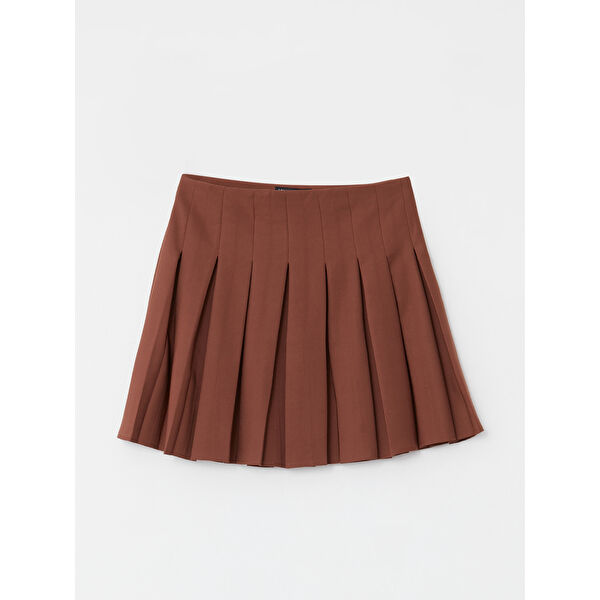 Beli Fermuarlı Düz Kadın Pileli Etek