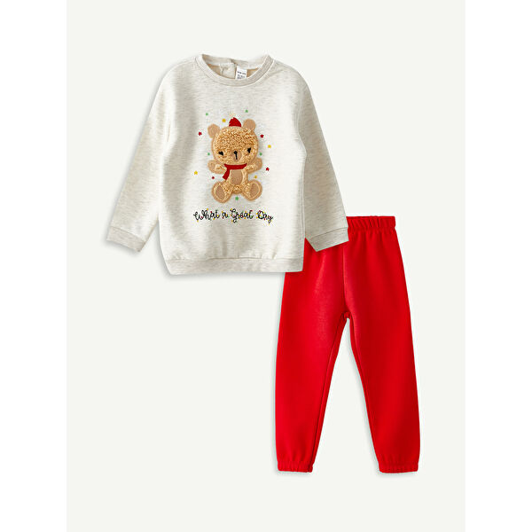 Bisiklet Yaka Uzun Kollu Nakış Detaylı Kız Bebek Sweatshirt ve Eşofman Alt 2'li Takım Bisiklet Yaka Uzun Kollu Nakış Detaylı Kız Bebek Sweatshirt ve Eşofman Alt 2'li Takım