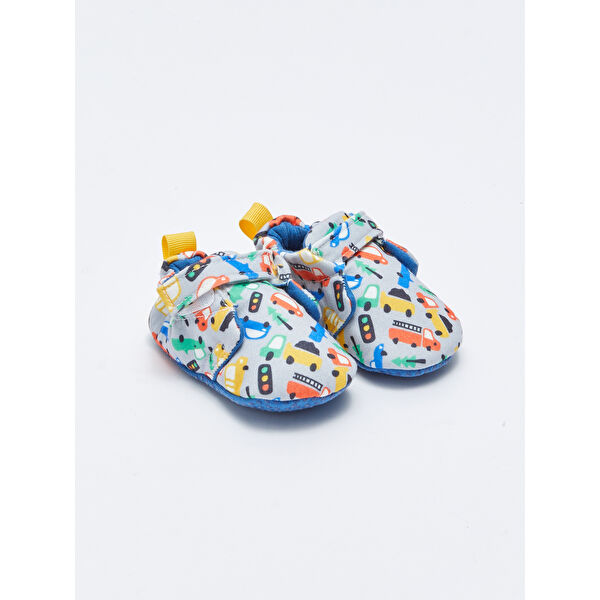 Baskılı Cırt Cırtlı Erkek Bebek Yürüme Öncesi Ev Ayakkabısı