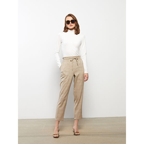 Rahat Kalıp Ekose Kadın Pantolon