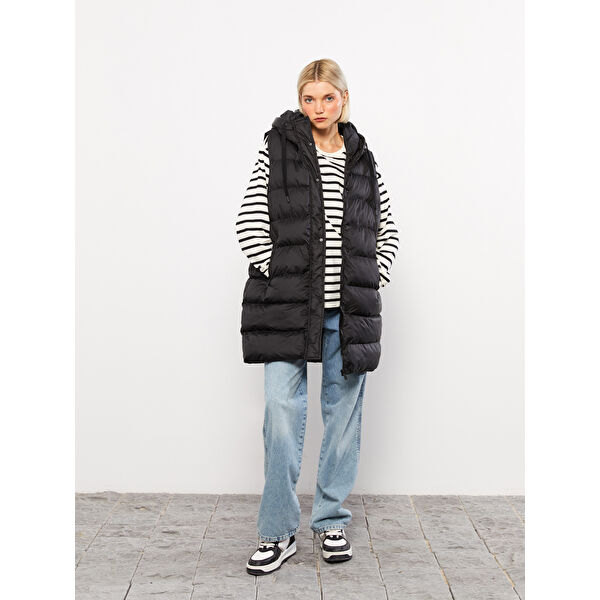 Kapüşonlu Düz Kadın Şişme Yelek